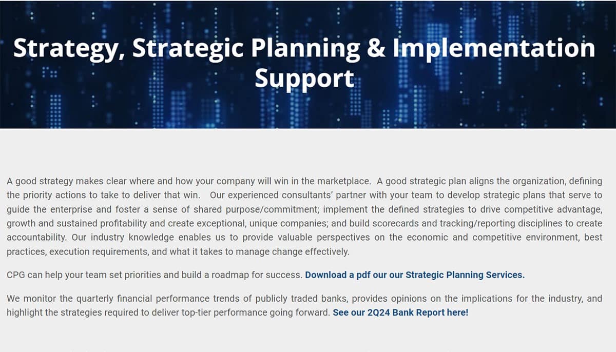 Strategic Planning Support for Banks | Capital Performance Group